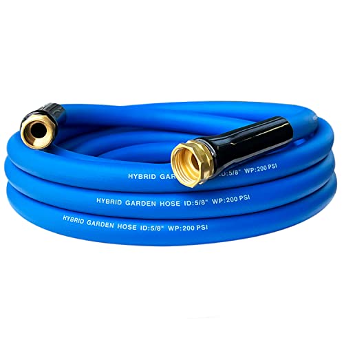 DayisTools Heavy Duty Hybrid Garden Hose 25ft, Flexible Kink Resistant Water Hose 5/8 IN x 25 Feet, Lightweight, Super Strong, All-weather, Burst 600 PSI, 3/4 IN GHT Solid Brass Fittings, Blue