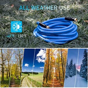 DayisTools Heavy Duty Hybrid Garden Hose 25ft, Flexible Kink Resistant Water Hose 5/8 IN x 25 Feet, Lightweight, Super Strong, All-weather, Burst 600 PSI, 3/4 IN GHT Solid Brass Fittings, Blue