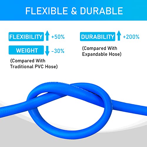 DayisTools Heavy Duty Hybrid Garden Hose 25ft, Flexible Kink Resistant Water Hose 5/8 IN x 25 Feet, Lightweight, Super Strong, All-weather, Burst 600 PSI, 3/4 IN GHT Solid Brass Fittings, Blue