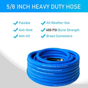 DayisTools Heavy Duty Hybrid Garden Hose 25ft, Flexible Kink Resistant Water Hose 5/8 IN x 25 Feet, Lightweight, Super Strong, All-weather, Burst 600 PSI, 3/4 IN GHT Solid Brass Fittings, Blue