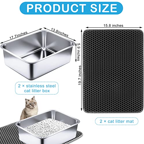 4 Pcs Stainless Steel Cat Litter Box Kitten Litter Box Mat Rust Proof Metal Cat Box Honeycomb Waterproof Design Double Layer Kitty Litter Trapper Mat Odor Control Small Litter Box for Cat Rabbit