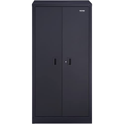 VEVOR Metal Storage Cabinet, 200 lbs Load Capacity per Shelf, 70'' Tall Lockable Powder-Coating Steel Garage Cabinet with 4 Adjustable Shelves, Magnet Doors & Lock, Perfect for Office Home Garage