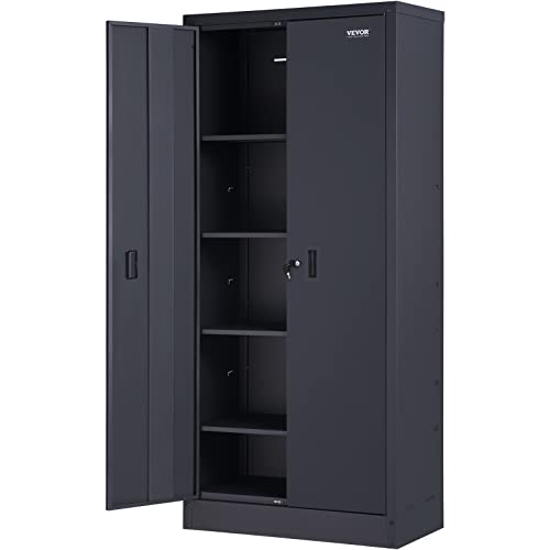 VEVOR Metal Storage Cabinet, 200 lbs Load Capacity per Shelf, 70'' Tall Lockable Powder-Coating Steel Garage Cabinet with 4 Adjustable Shelves, Magnet Doors & Lock, Perfect for Office Home Garage