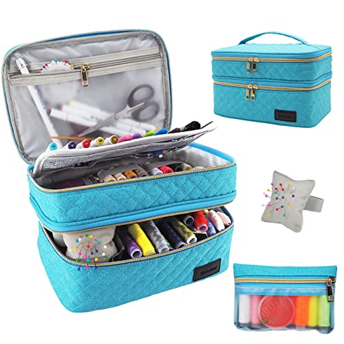 Sewing Supplies Organizer, Double-Layer Sewing Bag Accessories Organizer Large Sewing Supplies Organizer, Sewing Storage Organizer for Sewing Tools Kit, Thread, Needles, Pins, Buttons - Bag Only