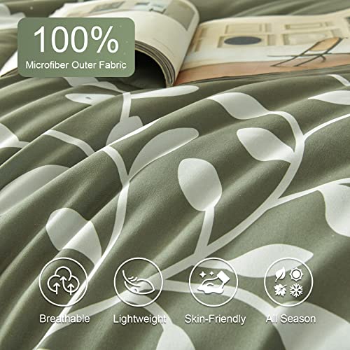 METAHOTS Comforters Queen Size, 7 Piece Flowers Botanical on Green Comforter Sets with Sheets and Pillows, Soft Lightweight Microfiber Bedding Set for All Season(90"X90")