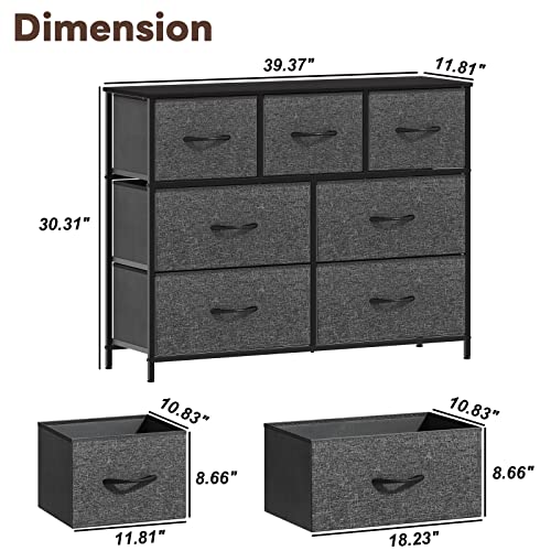 Maxtown Dresser for Bedroom with 7 Drawers, Dressers & Chests of Drawers with Fabric Storage Drawer, Sturdy Steel Frame, Wood Top, Closet Storage Organizer for Living Room/Bedroom/Hallway/Entryway,