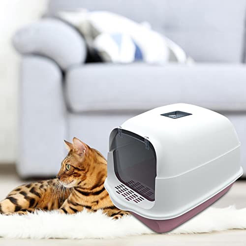 Gralara Large Cat Litter Box with Lid Enclosed Waterproof Easy to Clean Anti Splashing Litter Tray Reusable with Door Toilet Pet Supplies Cat Toilet, Pink Bottom