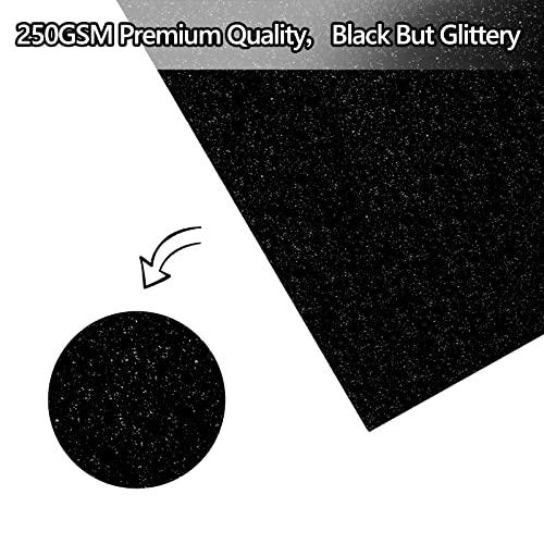 Black Glitter Cardstock - 25 Sheets A4 Black CardStock for Cricut, Black Glitter Paper for DIY Projects, Scrapbooking, Invitations - 250 GSM Card Stock Easy to Cut and DIY