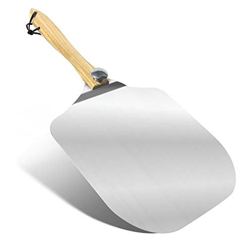 Luvan Aluminum Metal Pizza Peel with Foldable Wooden Handle,12x14 Inch Aluminum Pizza Peel,Pizza Paddle Foldable Pizza Peel Pizza Spatula Paddle Pizza Spatula for Oven,Baking Homemade Pizza Bread