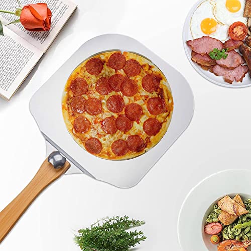 Luvan Aluminum Metal Pizza Peel with Foldable Wooden Handle,12x14 Inch Aluminum Pizza Peel,Pizza Paddle Foldable Pizza Peel Pizza Spatula Paddle Pizza Spatula for Oven,Baking Homemade Pizza Bread