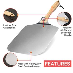 Luvan Aluminum Metal Pizza Peel with Foldable Wooden Handle,12x14 Inch Aluminum Pizza Peel,Pizza Paddle Foldable Pizza Peel Pizza Spatula Paddle Pizza Spatula for Oven,Baking Homemade Pizza Bread