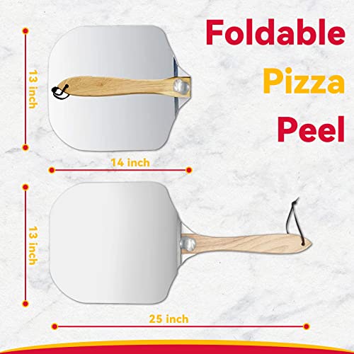 Luvan Aluminum Metal Pizza Peel with Foldable Wooden Handle,12x14 Inch Aluminum Pizza Peel,Pizza Paddle Foldable Pizza Peel Pizza Spatula Paddle Pizza Spatula for Oven,Baking Homemade Pizza Bread