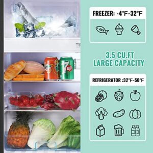 DEMULLER Mini Fridge Dual Door Refrigerator with Freezer, 3.5 Cu.Ft Compact Refrigerator with Handle, Adjustable Temperature & Removable Glass Shelves, for Apartment/Dorm/Office/RV, Black