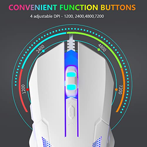 FUWANG Wired Gaming Mouse, USB Computer Mouse with RGB Backlit, 7200 DPI Optical Sensor, Ergonomic Gamer Mouse with 6 Programmable Buttons for Windows/PC/Mac/Laptop Gamer