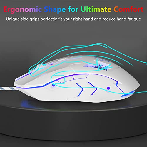 FUWANG Wired Gaming Mouse, USB Computer Mouse with RGB Backlit, 7200 DPI Optical Sensor, Ergonomic Gamer Mouse with 6 Programmable Buttons for Windows/PC/Mac/Laptop Gamer