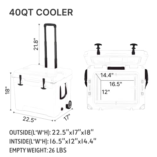 FOROUT Hard Cooler with Wheels and Handle, 40 Quart Ice Chest with Wheels Keeping Ice Cold for Days, Great for The Beach, Boat, Travel,Fishing, Barbecue or Camping Army Green