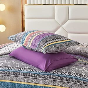 Boho Comforter Set Full Size 8 Piece Bed in a Bag Bohemian Striped Bedding Quilt Set Purple Paisley Floral Comforter and Sheet Set,Soft Microfiber Complete Bedding Sets for All Season