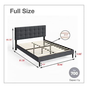 Zoophyter Upholstered Platform Full Size Bed Frame with Headboard No Box Spring Required Easy Assembly Dark Grey