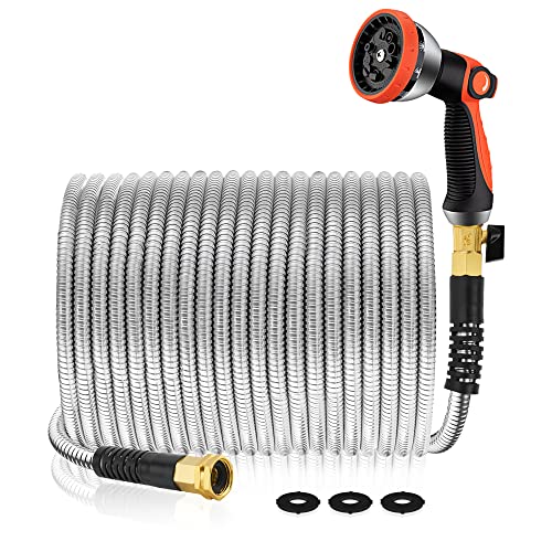 Garden Hose 50 ft Metal - Stainless Steel Water Hose Flexible Heavy Duty Garden Hose Collapsible and No Kink Water Pipe