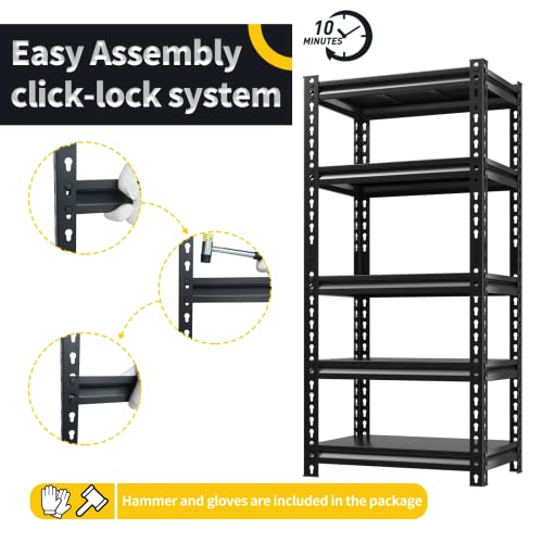 REIBII Garage Shelving Adjustable Garage Storage Shelves 5 Tier Metal Shelves for Storage Shelving Metal Garage Shelves Industrial Garage Shelving Unit Rack for Pantry, Warehouse, 61" H*27.5" W*12" D