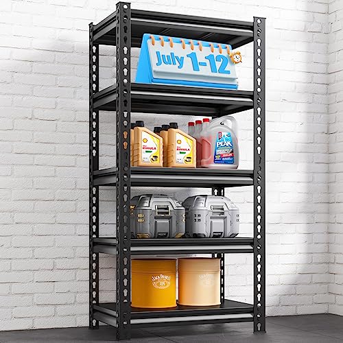 REIBII Garage Shelving Adjustable Garage Storage Shelves 5 Tier Metal Shelves for Storage Shelving Metal Garage Shelves Industrial Garage Shelving Unit Rack for Pantry, Warehouse, 61" H*27.5" W*12" D