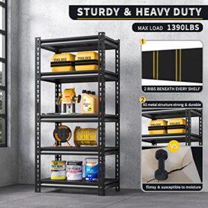 REIBII Garage Shelving Adjustable Garage Storage Shelves 5 Tier Metal Shelves for Storage Shelving Metal Garage Shelves Industrial Garage Shelving Unit Rack for Pantry, Warehouse, 61" H*27.5" W*12" D