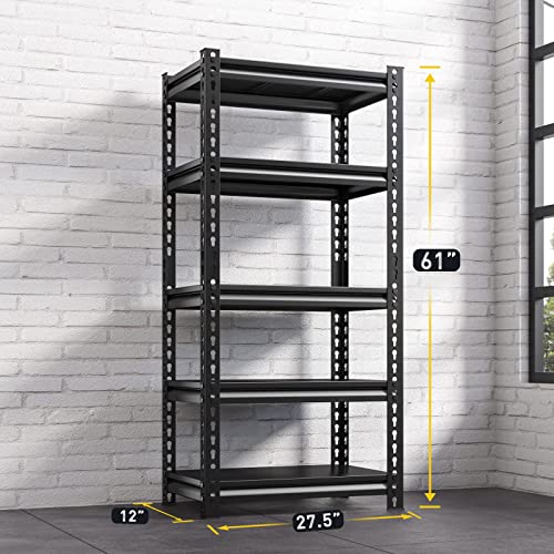 REIBII Garage Shelving Adjustable Garage Storage Shelves 5 Tier Metal Shelves for Storage Shelving Metal Garage Shelves Industrial Garage Shelving Unit Rack for Pantry, Warehouse, 61" H*27.5" W*12" D