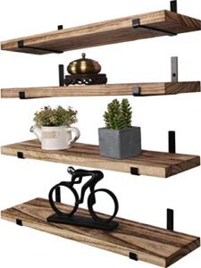 hxswy 24 inch rustic wood floating shelves for wall farmhouse wooden wall shelves for bathroom kitchen bedroom living room set of 4 light brown