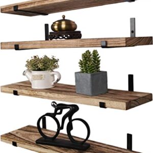 HXSWY 24 Inch Rustic Wood Floating Shelves for Wall Farmhouse Wooden Wall Shelves for Bathroom Kitchen Bedroom Living Room Set of 4 Light Brown