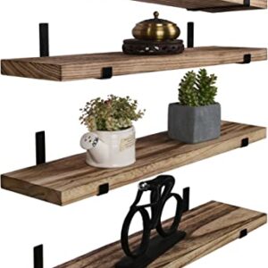 HXSWY 24 Inch Rustic Wood Floating Shelves for Wall Farmhouse Wooden Wall Shelves for Bathroom Kitchen Bedroom Living Room Set of 4 Light Brown