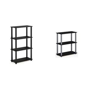 furinno turn-n-tube 4-tier multipurpose shelf display rack, square tube, americano/black & turn-s-tube 3-tier compact multipurpose shelf display rack with square tube, black/grey