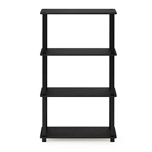 Furinno Turn-N-Tube 4-Tier Multipurpose Shelf Display Rack, Square Tube, Americano/Black & Turn-S-Tube 3-Tier Compact Multipurpose Shelf Display Rack with Square Tube, Black/Grey