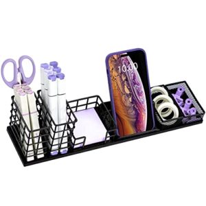 hmxljjy pen holder for desk,desk organizer with pen holder,desk office accessories with sticky notes tray,paper clip holder,phone stand, diy desktop organization caddy for office home school (black)