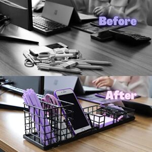 HMXLJJY Pen Holder for Desk,Desk organizer with pen holder,Desk Office Accessories with Sticky Notes Tray,Paper Clip Holder,Phone Stand, DIY Desktop Organization Caddy for Office Home School (Black)