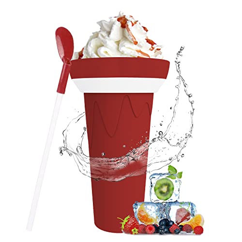 YILAILI Slushie Maker Cup, Magic Squeeze Cup Cooling Maker Cup Freeze Mug Milkshake Smoothie Mug, Portable Squeeze Ice Cup for Family (Red)