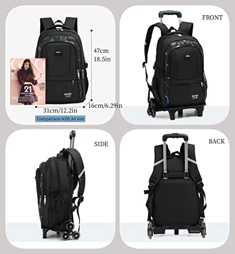 Rolling Backpack for Boys Girls Trolley Bag with Wheels Roller Backpack for Kids Wheeled Middle School Bookbags