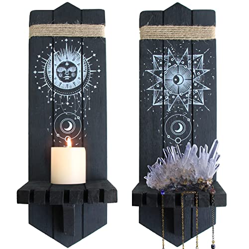 Witchy Home Decor Witchy Gifts Crystals Display Shelf, Wall Shelf Display Wall Candle Holder for Pagan Aesthetics Room Decor Boho Spiritual Decorations for Crystal Lovers Pendulum Holder, set of 2