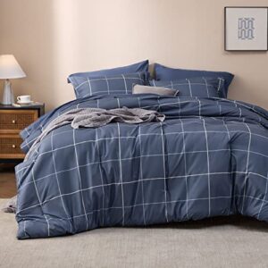 bedsure twin comforter set - 5 pieces navy blue grid bedding sets twin bed in a bag with comforters twin size, sheets, pillowcase & sham, bed sets