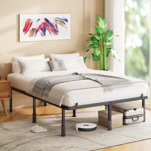 Marsail Queen Size Bed Frame, 14-Inch High Platform Bed with Steel Slat Support, Mattress Stoppers & Rounded Corners, Heavy-Duty Metal Platform, 1600 lbs Max Weight, No Box Spring Needed, MSBFQ02