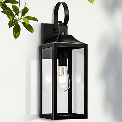 Yolsunes Black Outdoor Wall Lantern 19", Large Outside Farmhouse Wall Sconce Light Fixture, Industrial Wall Mount Light with Glass, Waterproof Modern Porch Lighting Exterior Lamp for House Garage