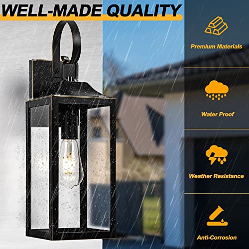 Yolsunes Black Outdoor Wall Lantern 19", Large Outside Farmhouse Wall Sconce Light Fixture, Industrial Wall Mount Light with Glass, Waterproof Modern Porch Lighting Exterior Lamp for House Garage