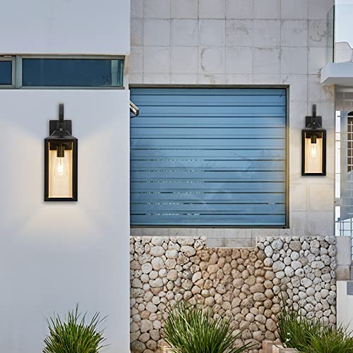 Yolsunes Black Outdoor Wall Lantern 19", Large Outside Farmhouse Wall Sconce Light Fixture, Industrial Wall Mount Light with Glass, Waterproof Modern Porch Lighting Exterior Lamp for House Garage