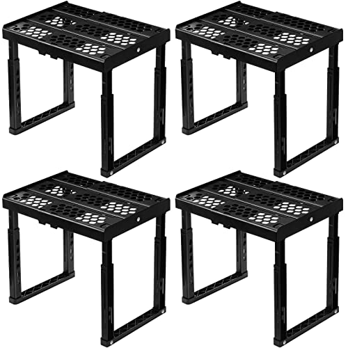 Shimeyao 4 Pieces Locker Shelf Organizer for School Locker ABS Plastic Locker Shelf Organizer Adjustable Width and Height Locker Shelf Organizer for Office and Gym Locker Accessories, Black