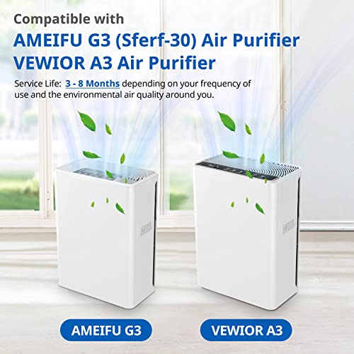 G3 Air Purifier Replacement Filter for AMEIFU, Compatible with AMEIFU G3 (Sferf-30) Air Purifier and VEWIOR A3 Air Purifier filter 3-IN-1 H13 True HEPA, 2 Pack