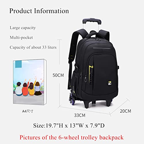 YJMKOI Large Capacity Trolley Backpack Middle School Rolling Bookbag Carry-on Luggage School Bagwith Wheels