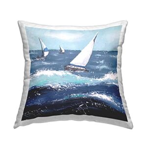 stupell industries rough sea waves sailboats splash design by jade reynolds throw pillow, 18 x 18, blue