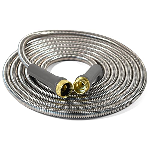 Short Stainless Steel Garden Hose 10 Ft – Lightweight Flexible Metal Garden Hose - Thorn Proof Steel Metal Water Hose with Solid Fittings for Garden, Outdoor Use (10ft)