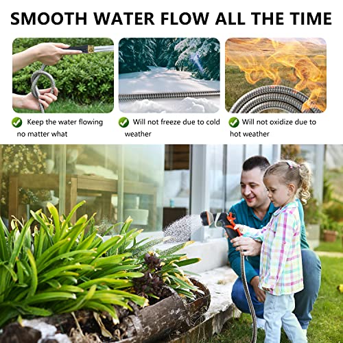 Short Stainless Steel Garden Hose 10 Ft – Lightweight Flexible Metal Garden Hose - Thorn Proof Steel Metal Water Hose with Solid Fittings for Garden, Outdoor Use (10ft)