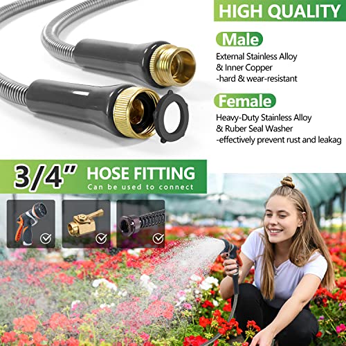 Short Stainless Steel Garden Hose 10 Ft – Lightweight Flexible Metal Garden Hose - Thorn Proof Steel Metal Water Hose with Solid Fittings for Garden, Outdoor Use (10ft)