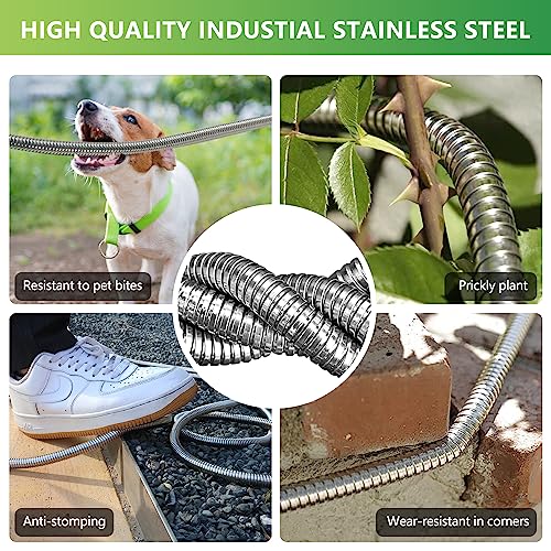 Short Stainless Steel Garden Hose 10 Ft – Lightweight Flexible Metal Garden Hose - Thorn Proof Steel Metal Water Hose with Solid Fittings for Garden, Outdoor Use (10ft)